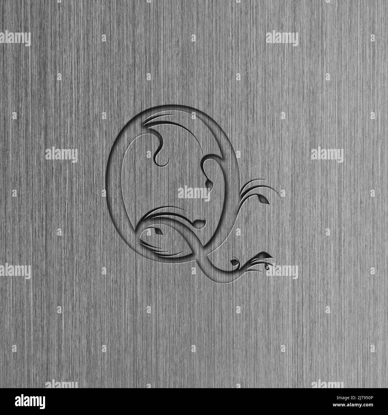 Macro shot of brushed steel with the letter Q, metal texture background ...