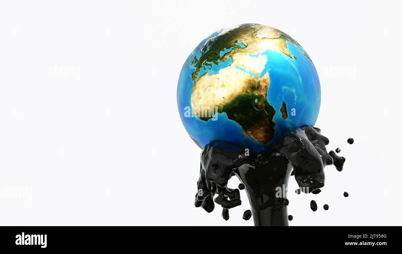 Earth globe on crude oil stream, oil market business, petroleum oil ...