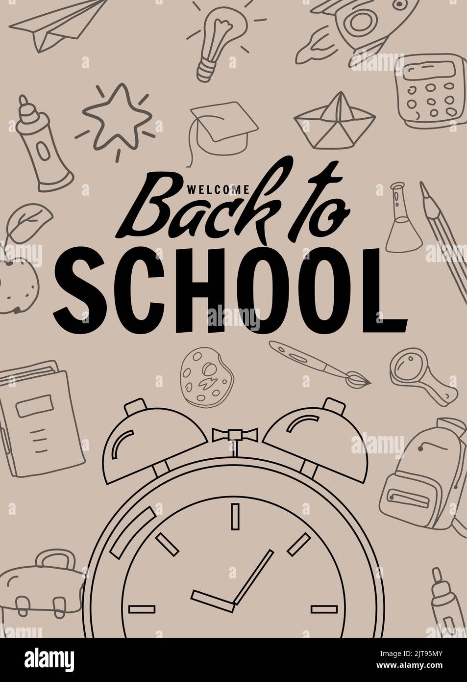 Back to school poster clock alarm clock, retro. Sale Background ...