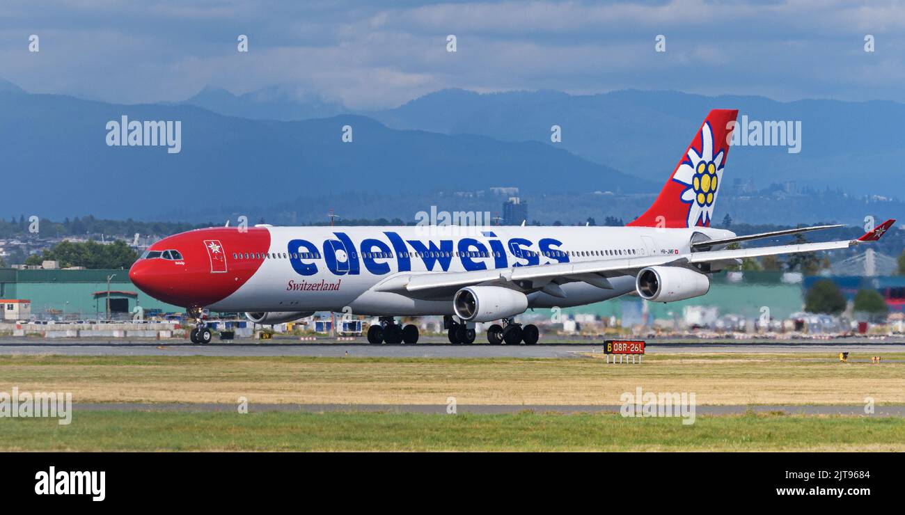 Richmond, British Columbia, Canada. 27th Aug, 2022. An Edelweiss Air ...