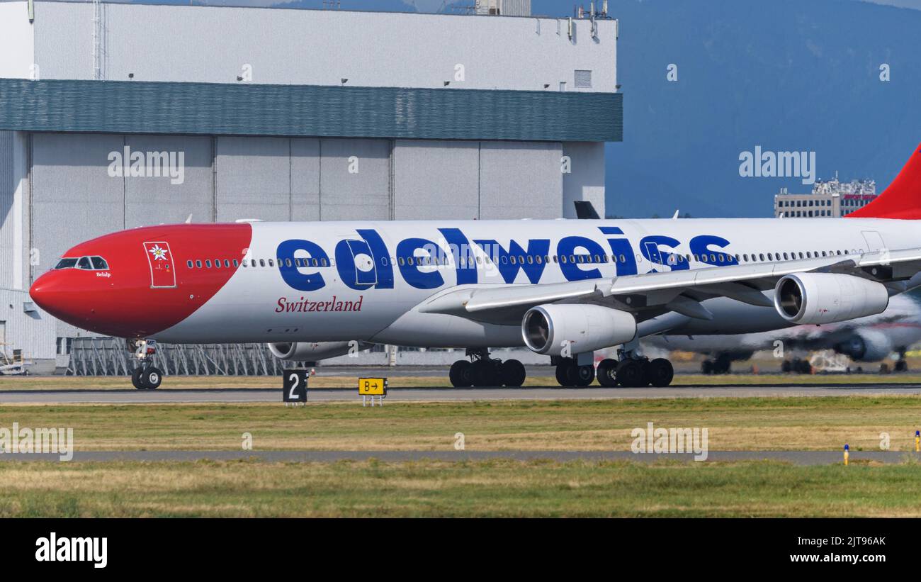 Richmond, British Columbia, Canada. 27th Aug, 2022. An Edelweiss Air ...