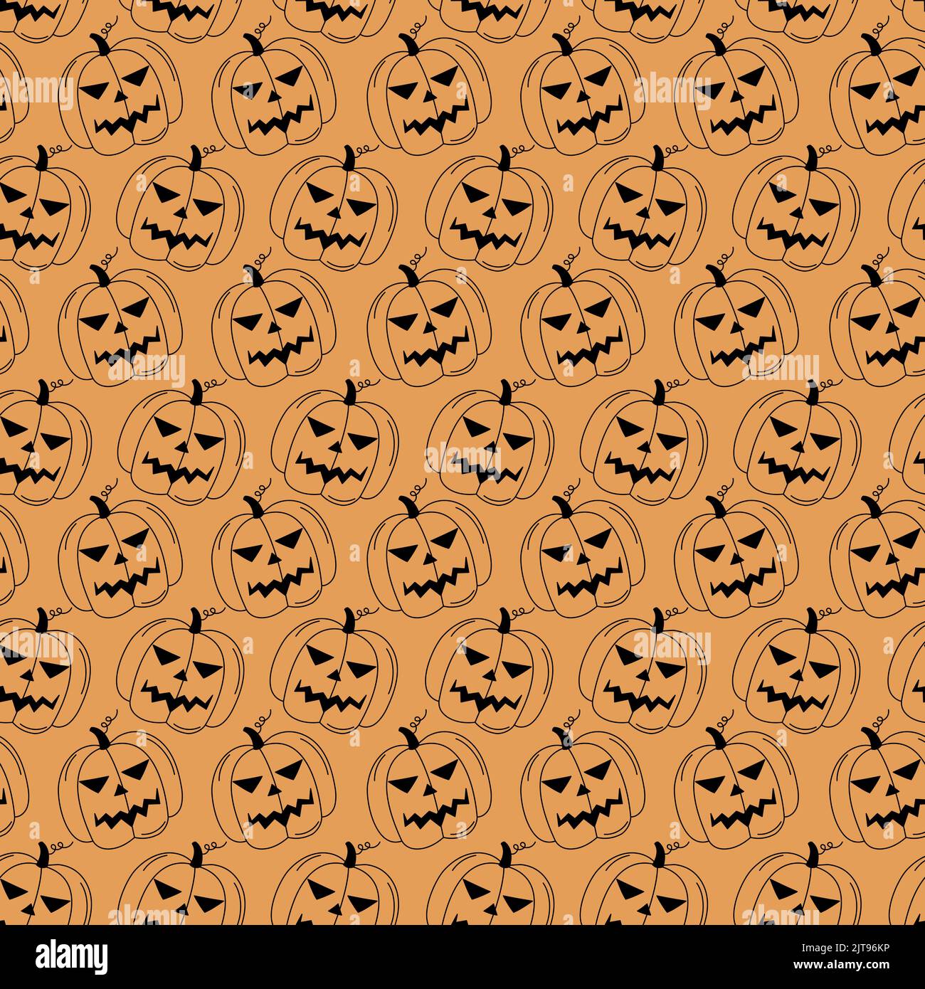 Halloween doodle pattern. Black pumpkin lanterns on orange background ...