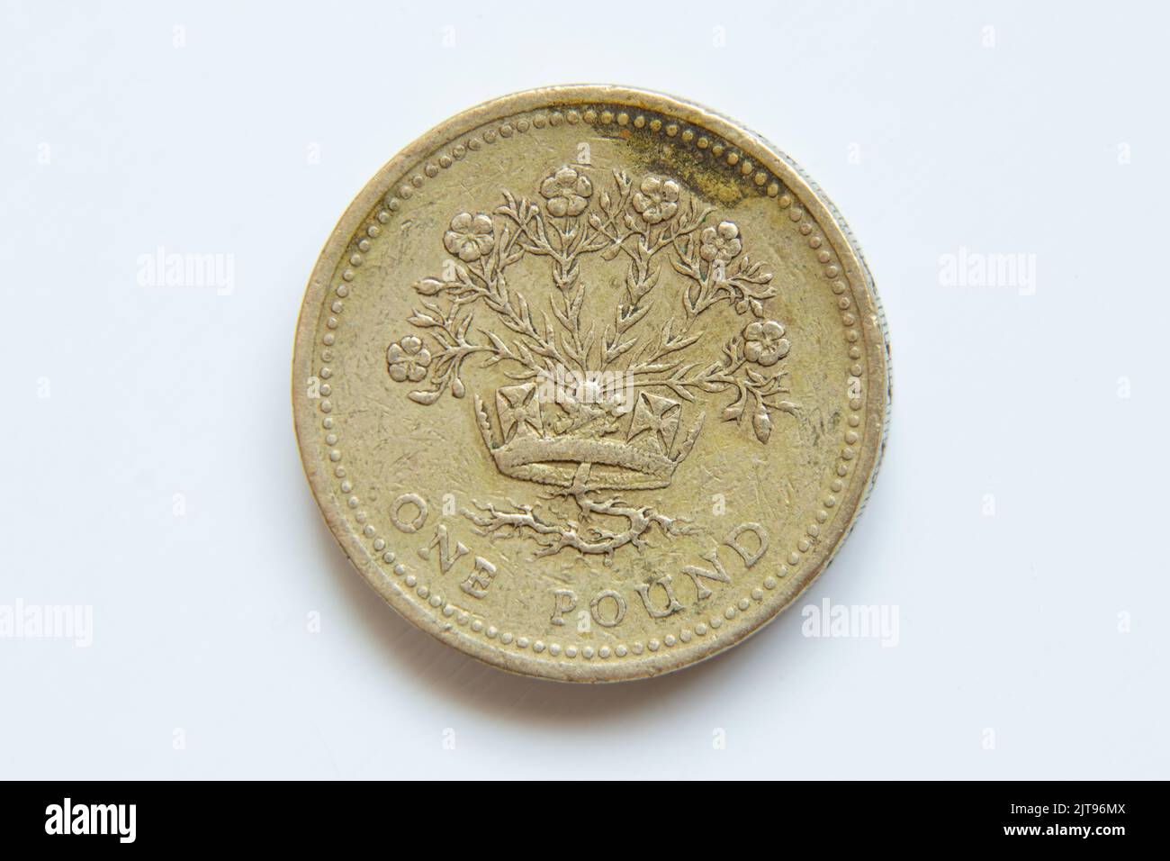 One British pound 1995, old coin on a white background, finance and ...