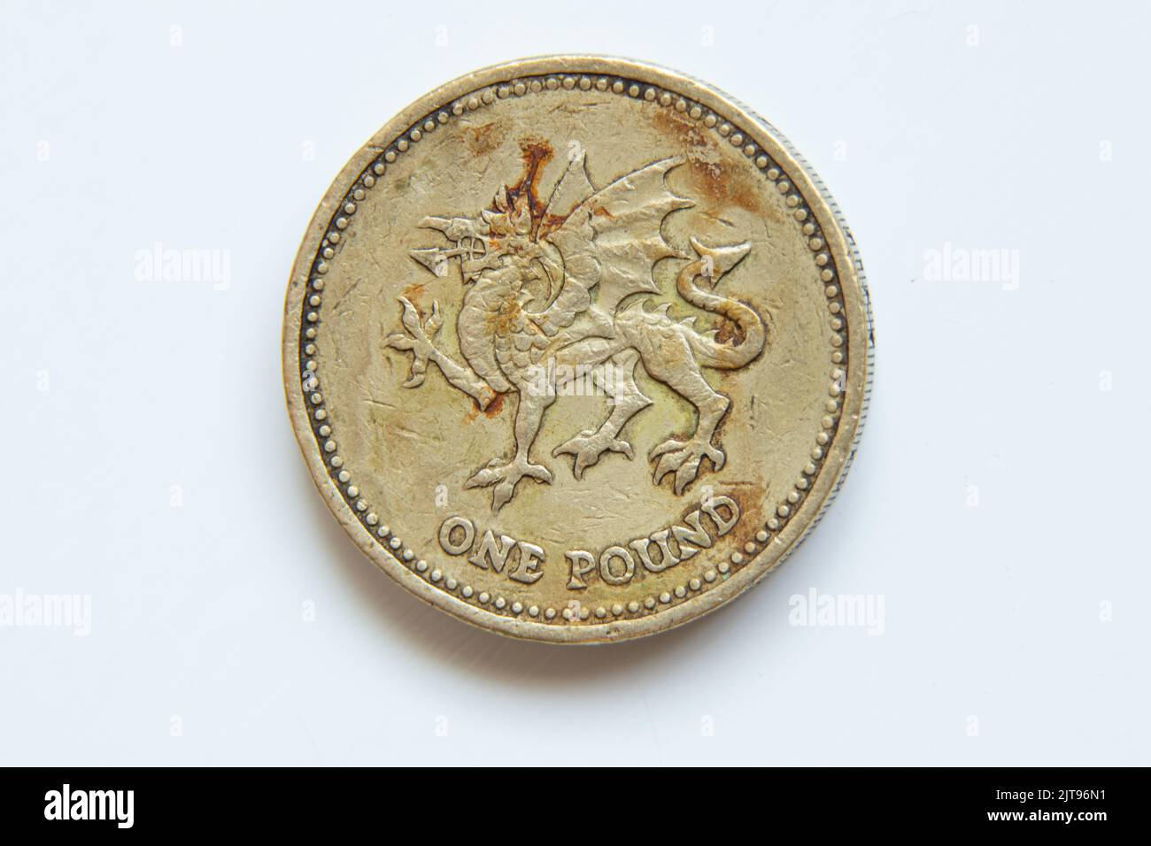 One British pound 1995, old coin on a white background, finance and ...