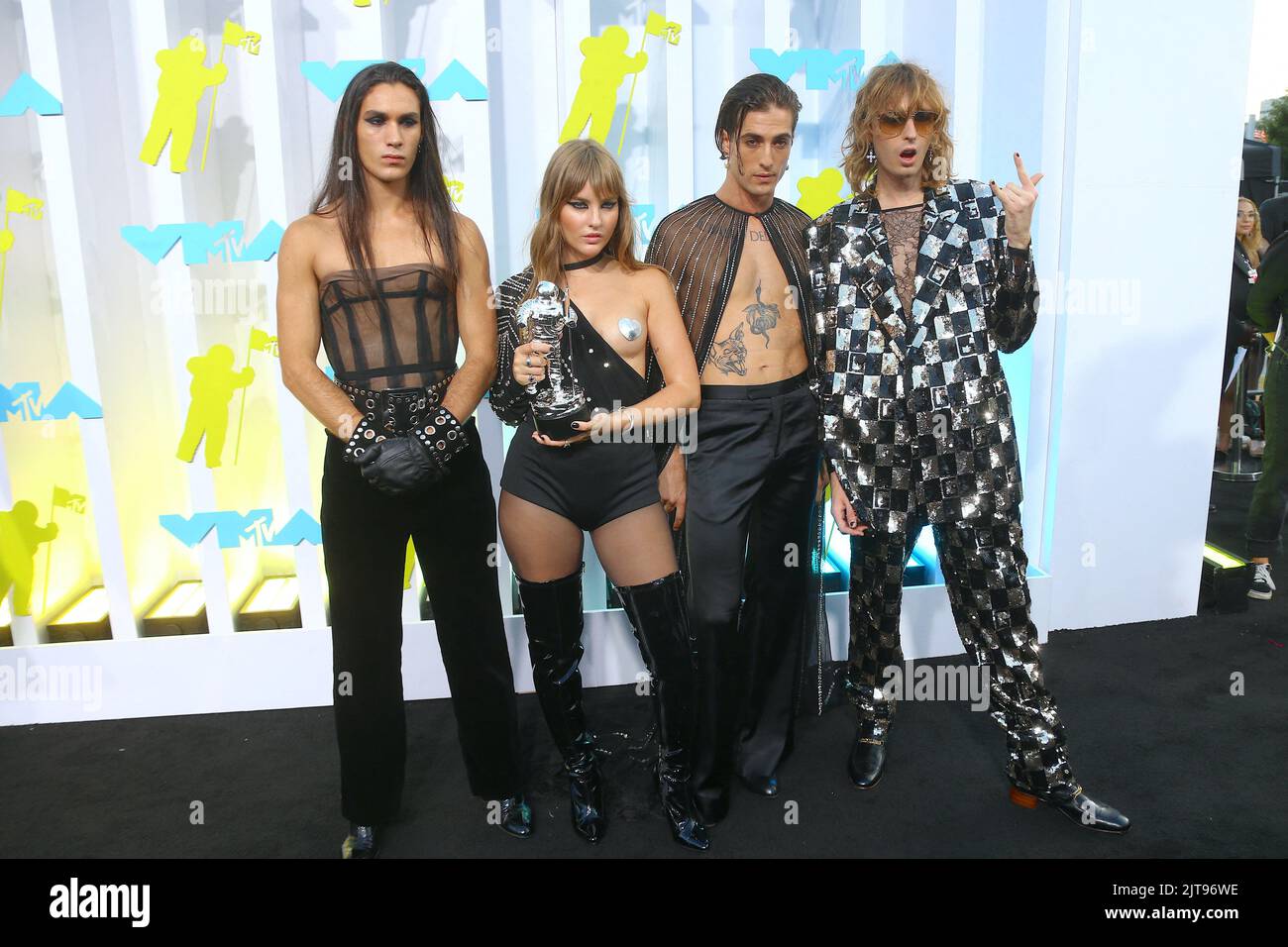 New Jersey, USA. 28th Aug, 2022. Damiano David, Victoria De Angelis, Thomas Raggi and Ethan ...