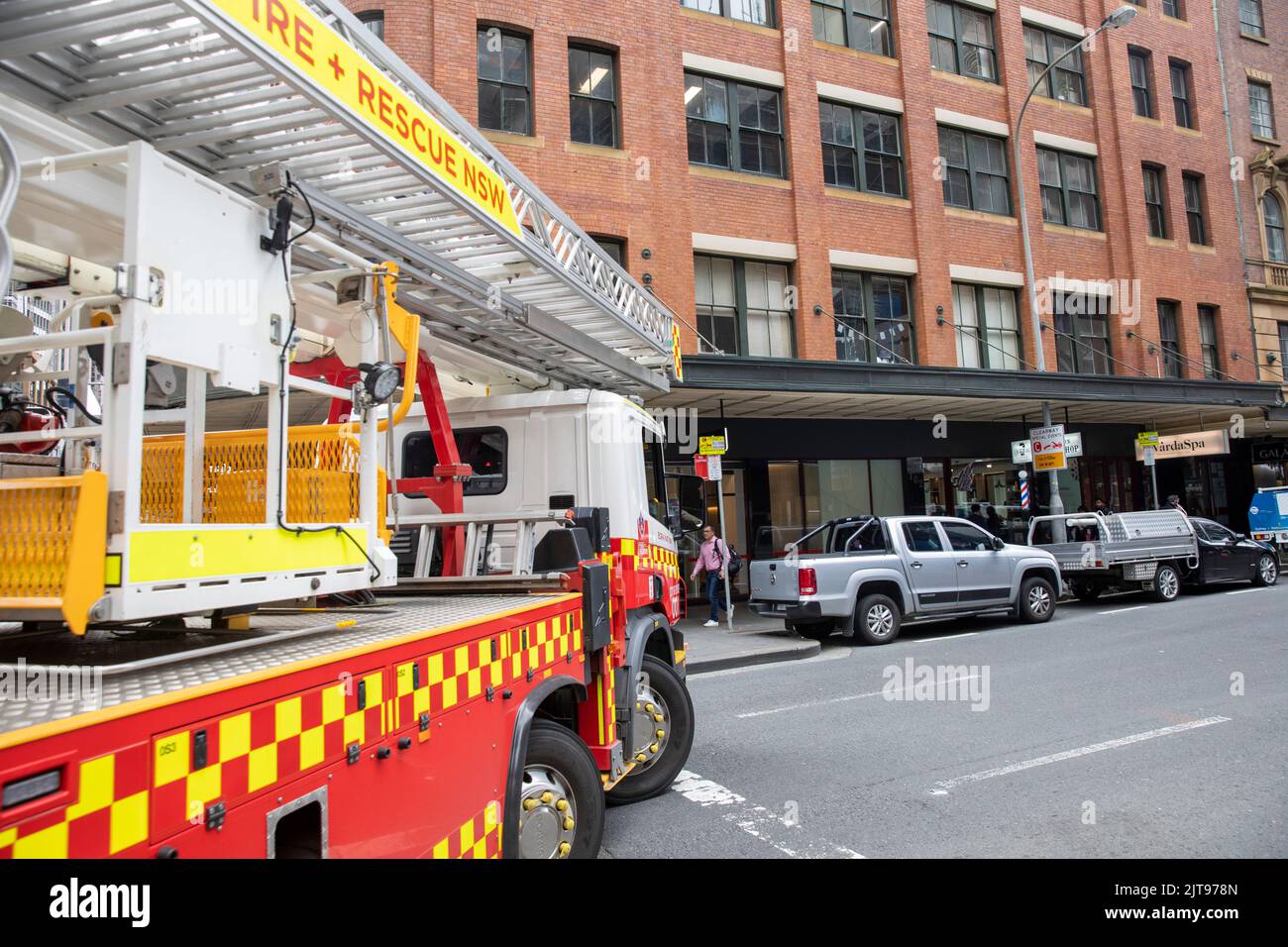 City of Sydney fire brigade and fire engine in Sydney city centre,NSW ...