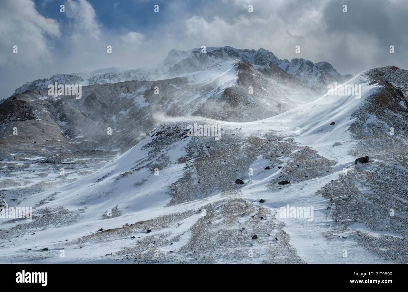 Early spring snowfall on the mountains around the Col du Pourtalet, on ...