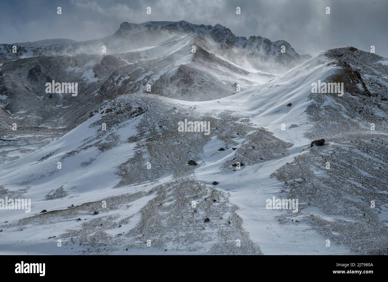 Early spring snowfall on the mountains around the Col du Pourtalet, on ...