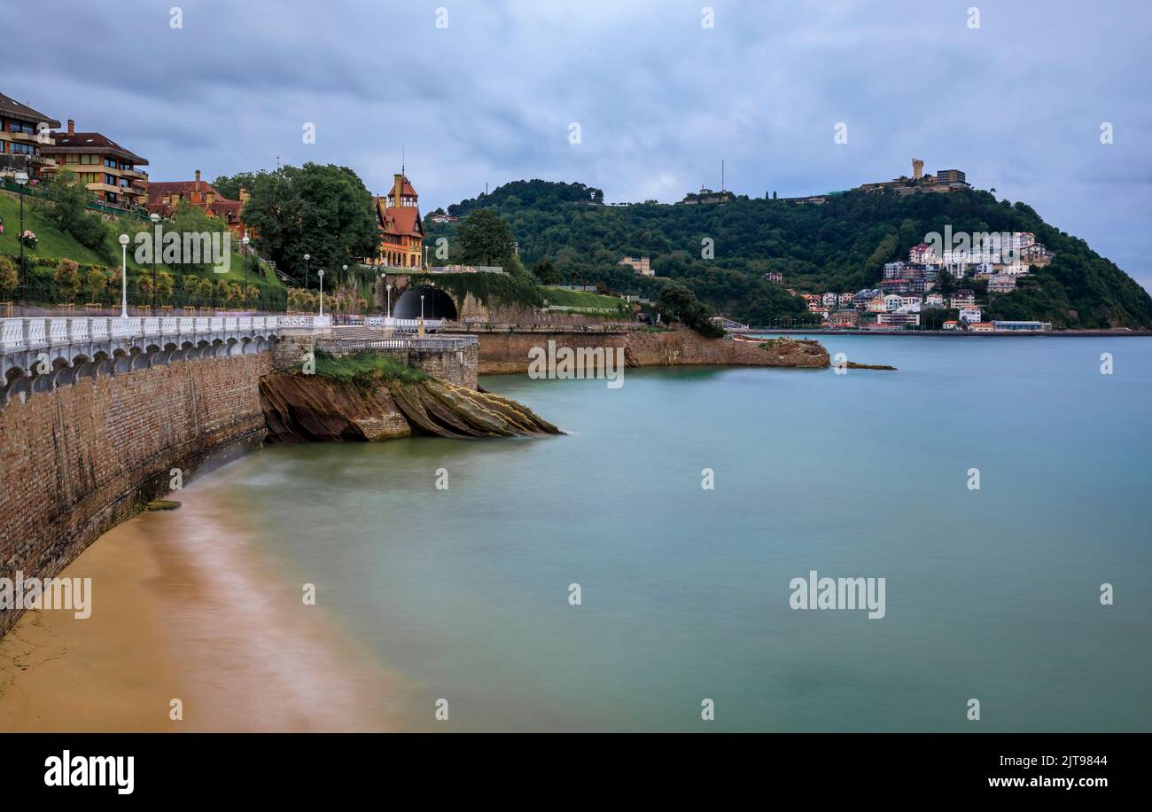 La Concha bay and beach in San Sebastian Donostia with the city ...