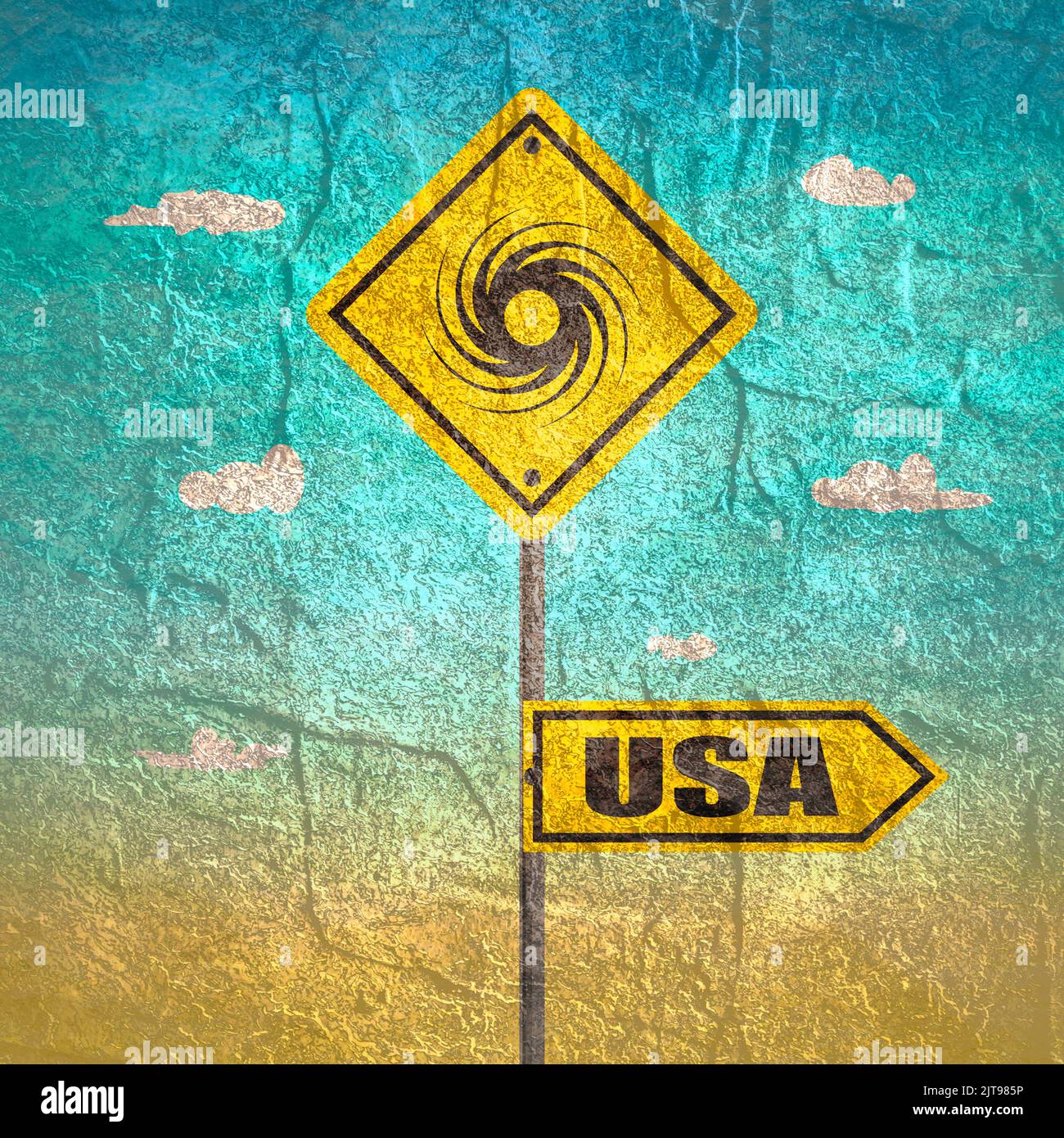 Road Sign Warning About Tornado. Twister Hurricane Countryside Wind ...