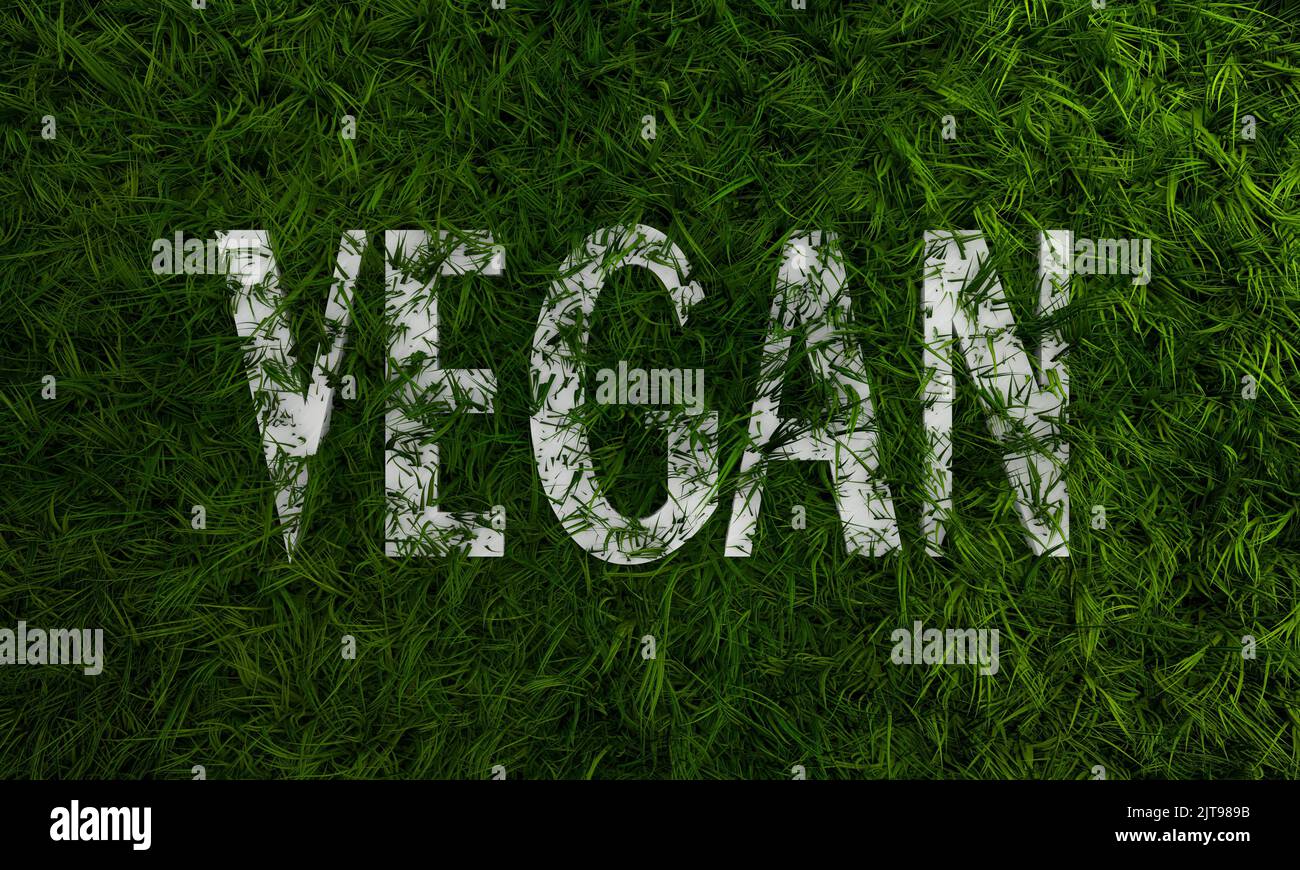 Vegan word with grass. Ecology and dietary concept. 3D rendering Stock ...