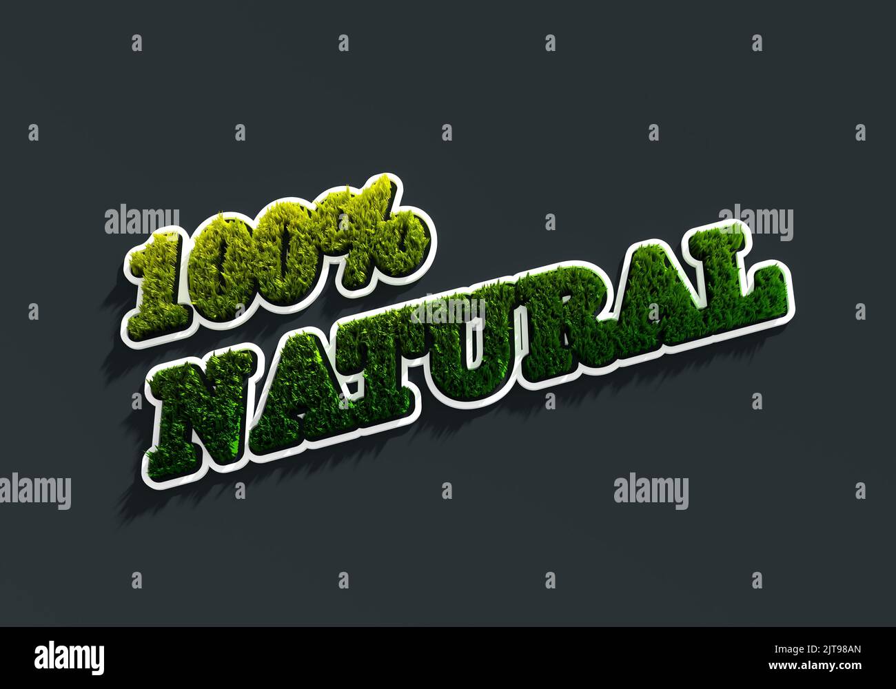 100 percent natural text with grass. Ecology concept. 3D rendering ...