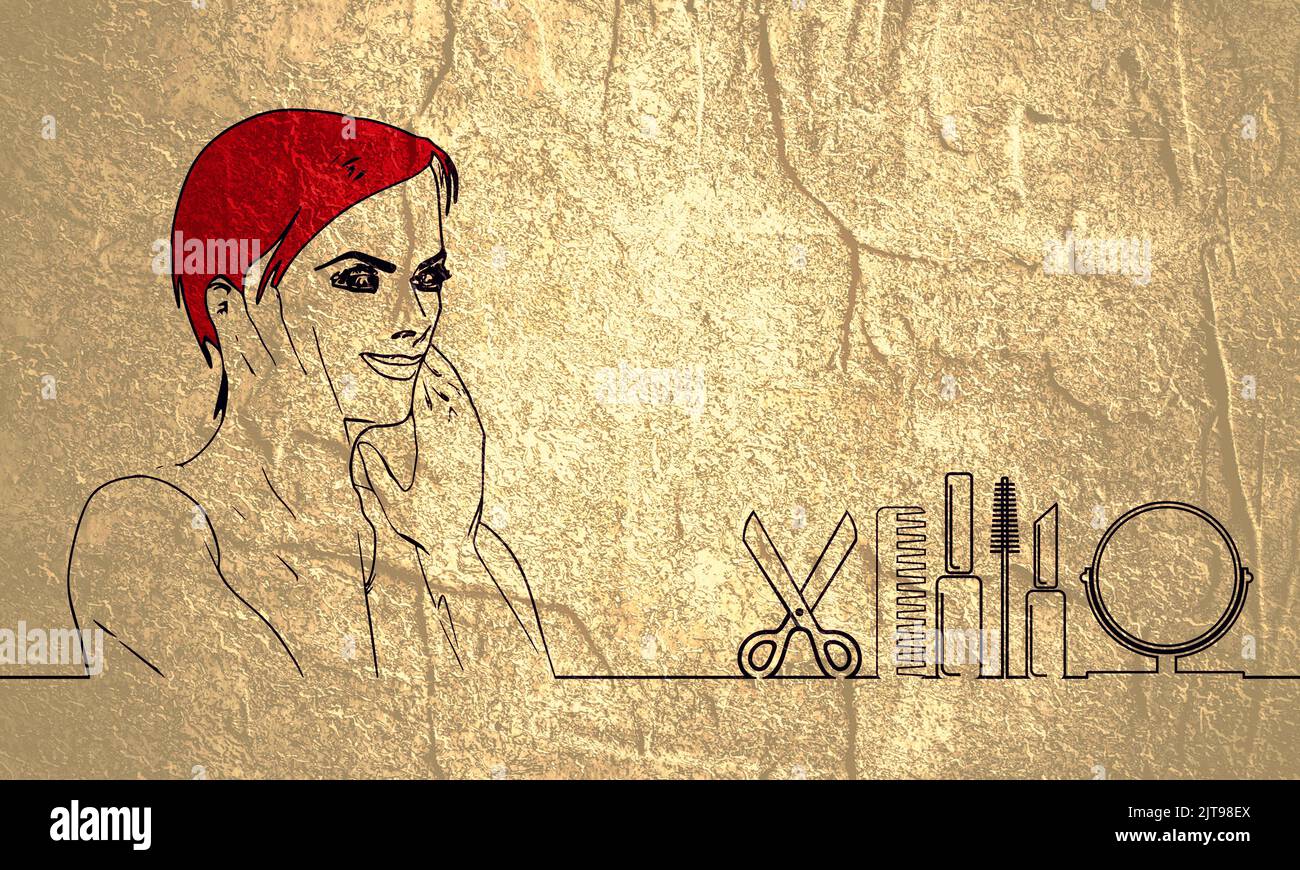 Face side view. Elegant outline silhouette of a female head. Portrait ...