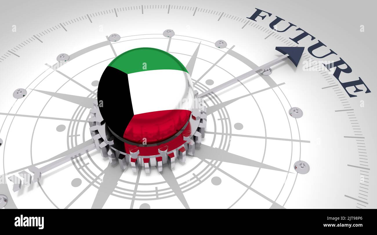 Business concept. Abstract compass points to the future word. Flag of ...