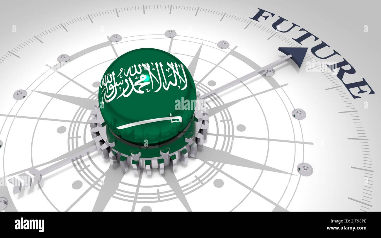 Business concept. Abstract compass points to the future word. Flag of ...