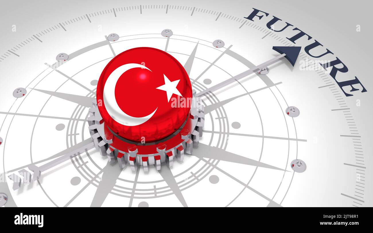 Business concept. Abstract compass points to the future word. Flag of ...