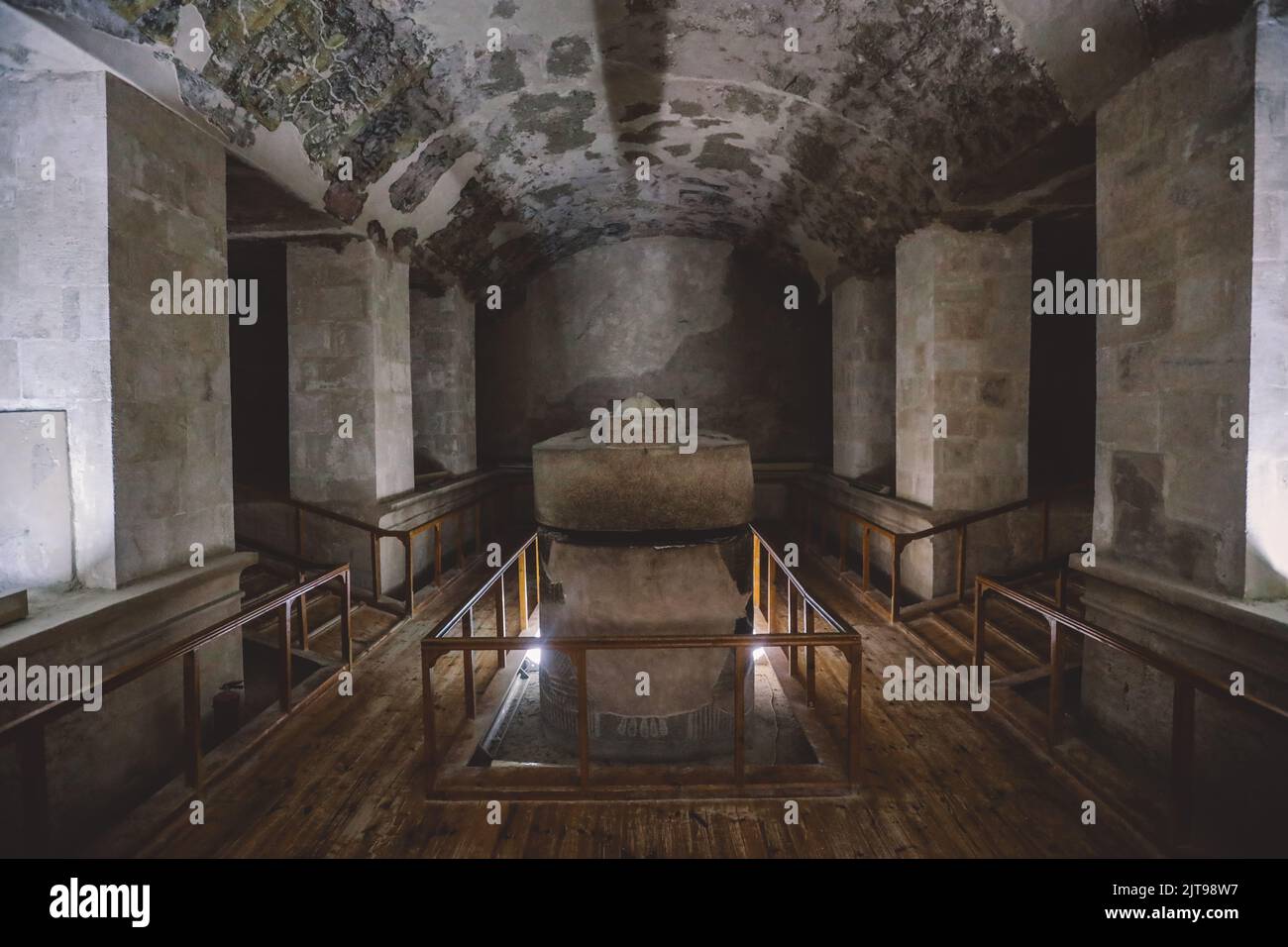 View to the White Stone Sarcophagus inside the Ancient Egyptian Tomb of ...