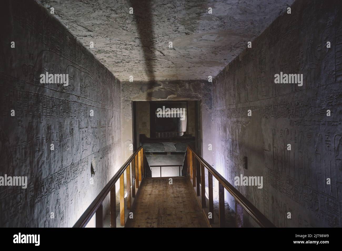 View to the White Stone Sarcophagus inside the Ancient Egyptian Tomb of ...