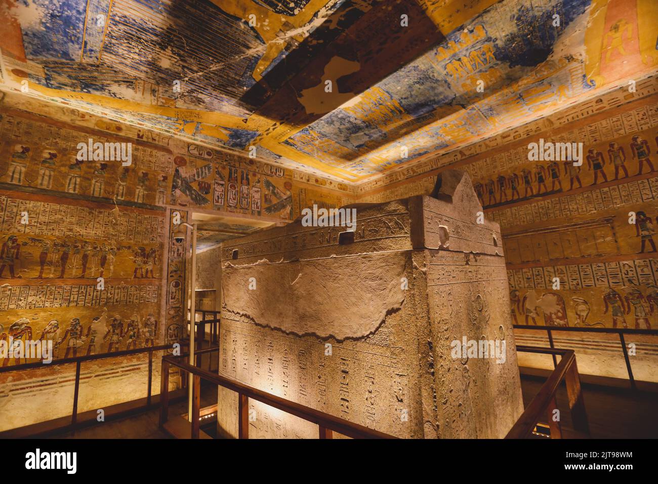 View to the White Stone Sarcophagus inside the Ancient Egyptian Tomb of ...