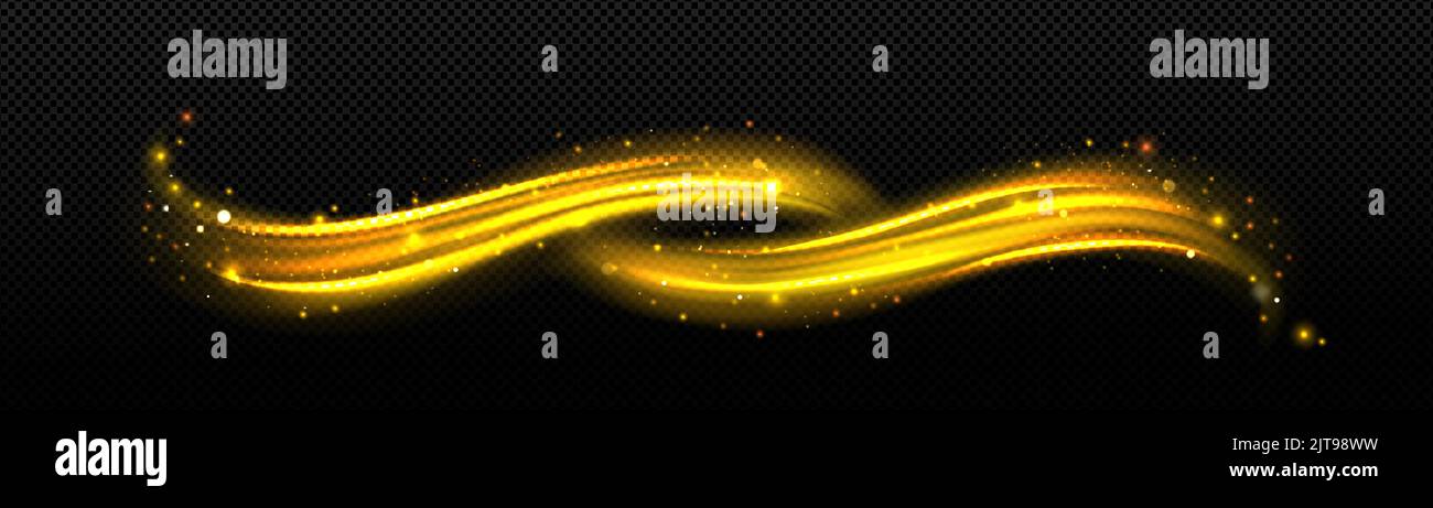 Magic yellow light swirl sparkling on transparent background. Abstract ...