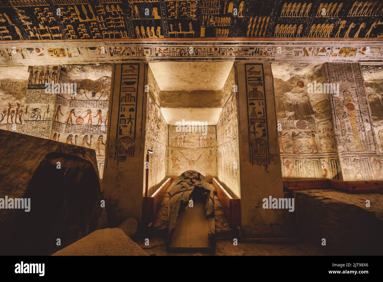 View to the White Stone Sarcophagus inside the Ancient Egyptian Tomb of ...