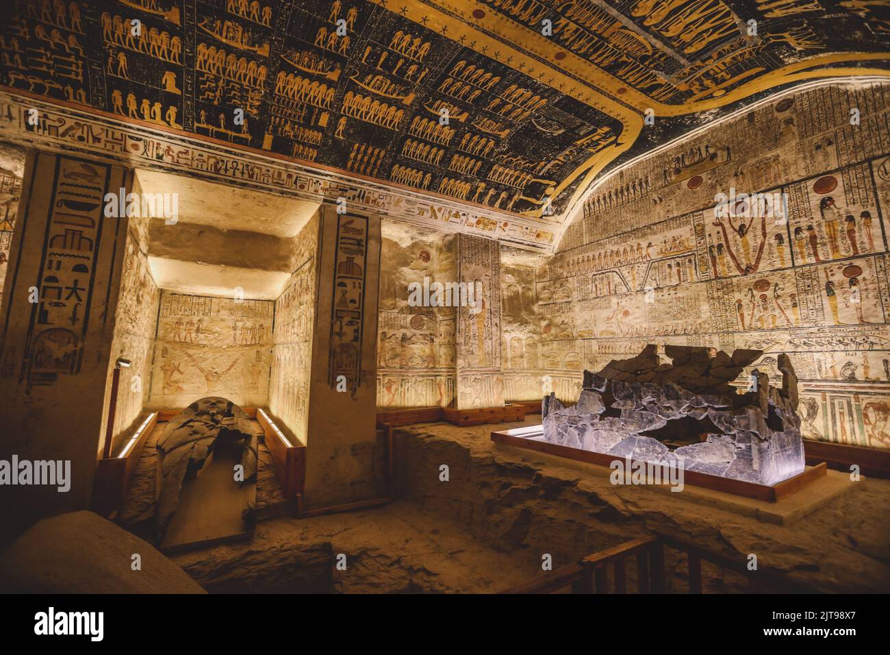 View to the White Stone Sarcophagus inside the Ancient Egyptian Tomb of ...
