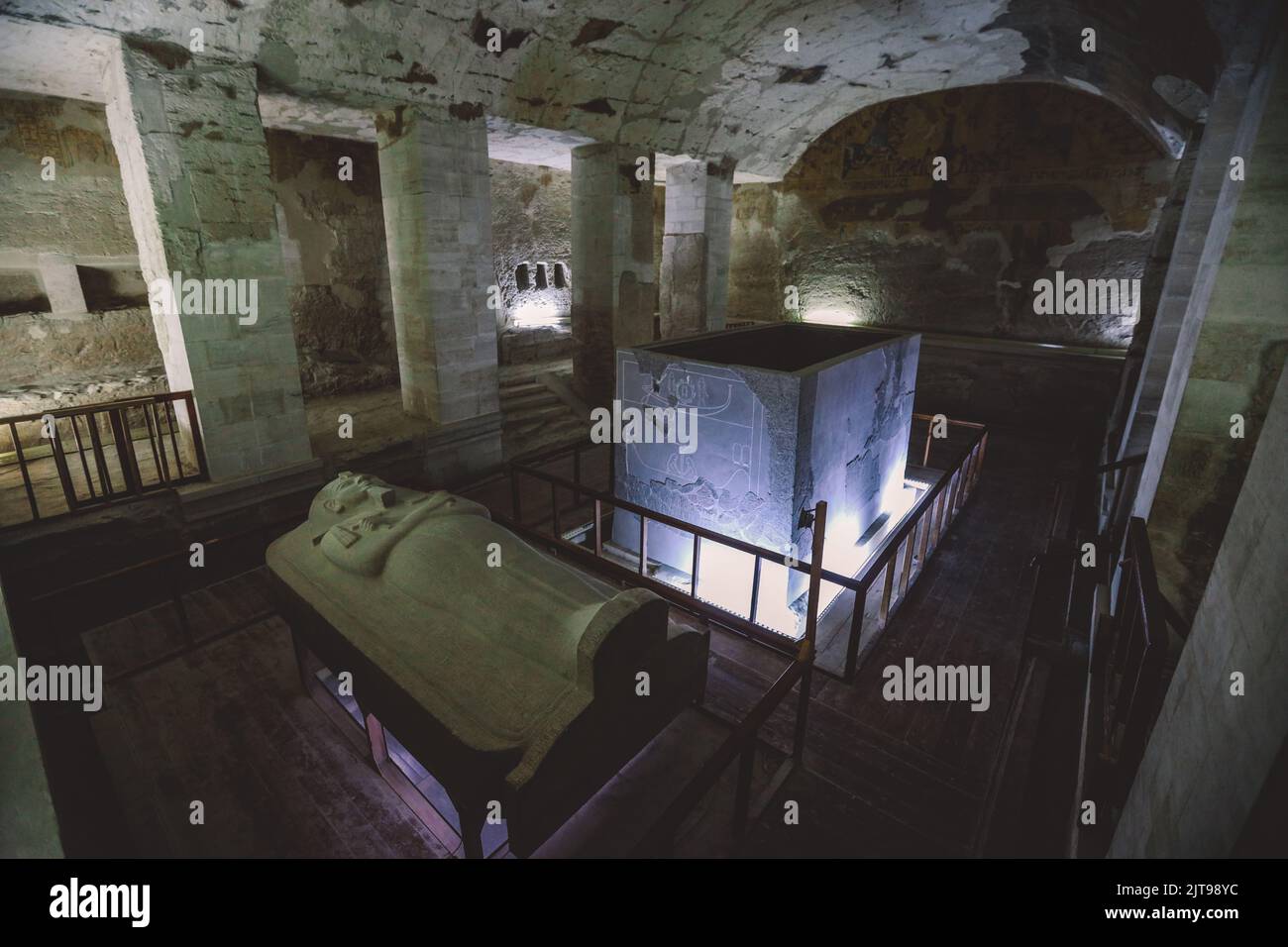 View to the White Stone Sarcophagus inside the Ancient Egyptian Tomb of ...