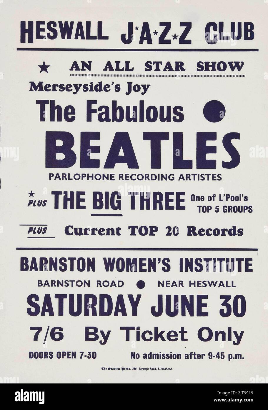 Heswall Jazz Club - Beatles Concert poster 1962 - The Fabulous Beatles ...