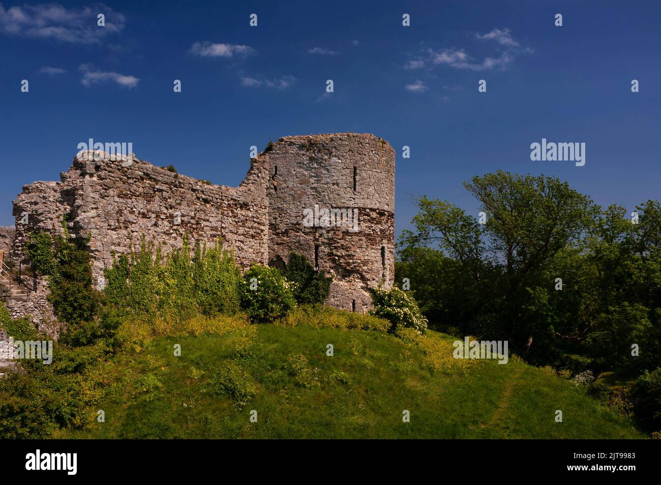 Castle within a castle: 13th century curtain wall and south tower, lit ...