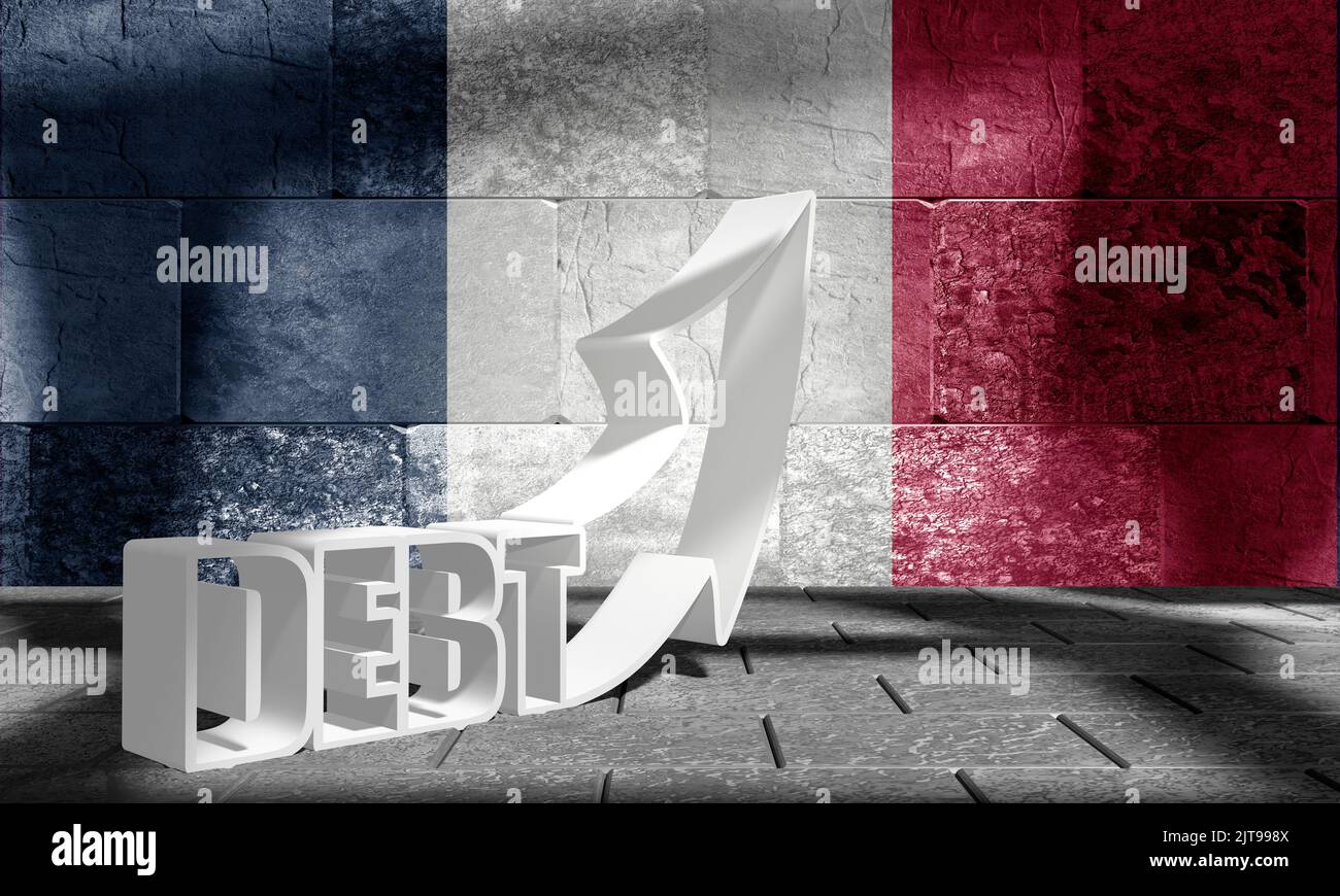 National debt concept illustration. National flag of France. 3D ...