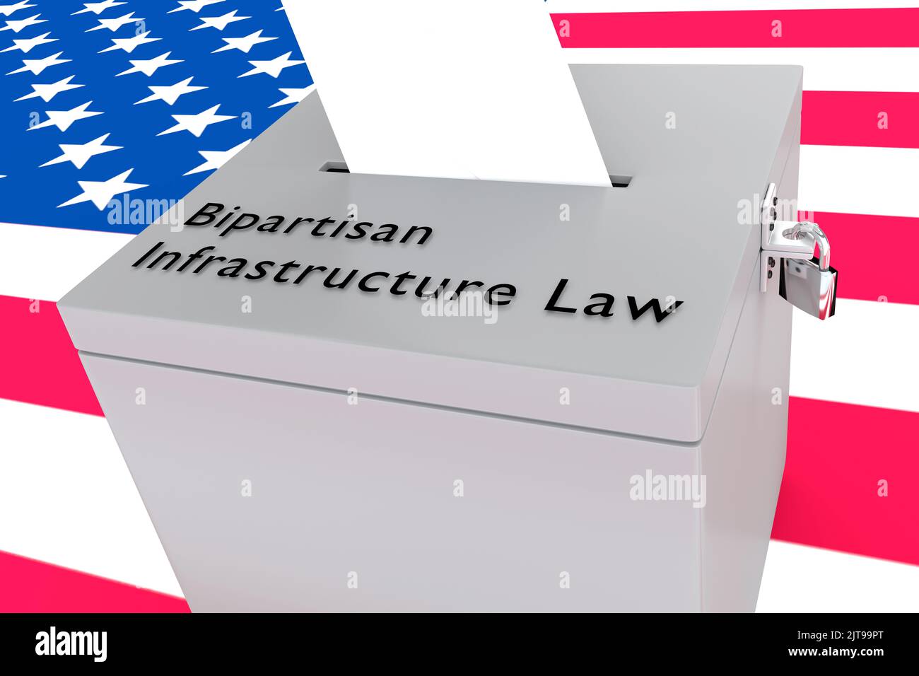 3d Illustration Of Bipartisan Infrastructure Law Script On A Ballot Box
