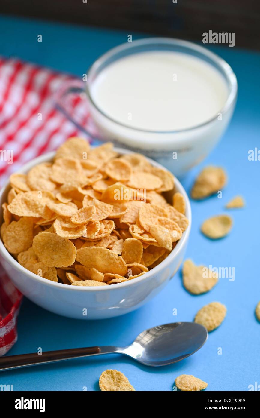 cornflakes bowl breakfast food and snack for healthy food concept ...