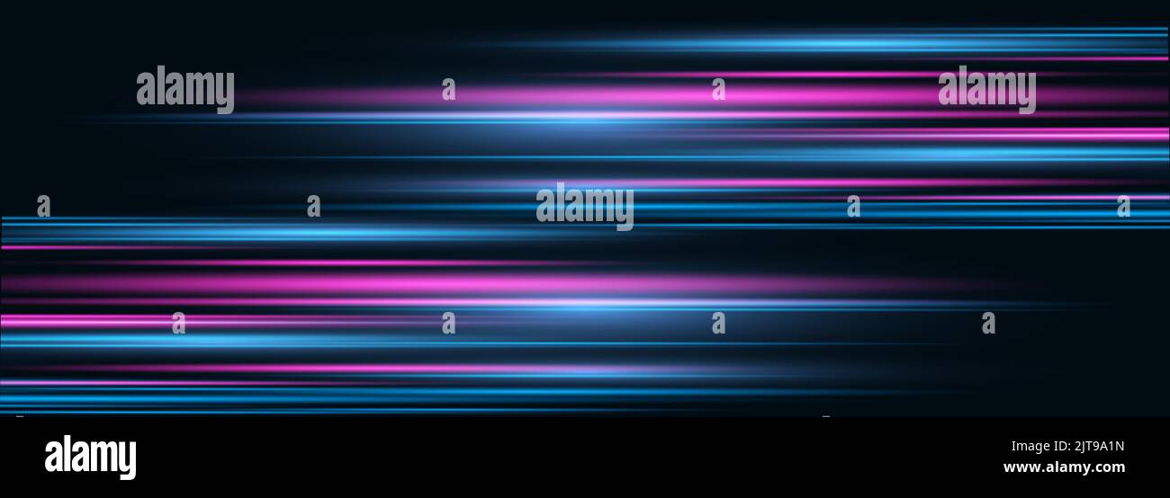 Dark wide abstract background with glowing speed and movement light ...