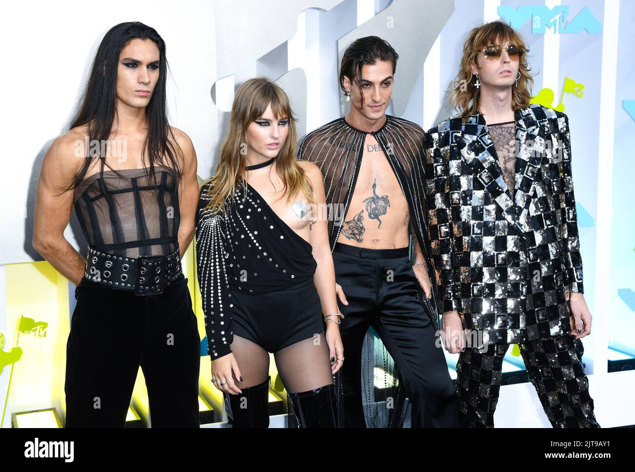 New Jersey, USA. 28th Aug, 2022. August 28th, 2022. Newark, USA. Maneskin, (left to right) Ethan ...