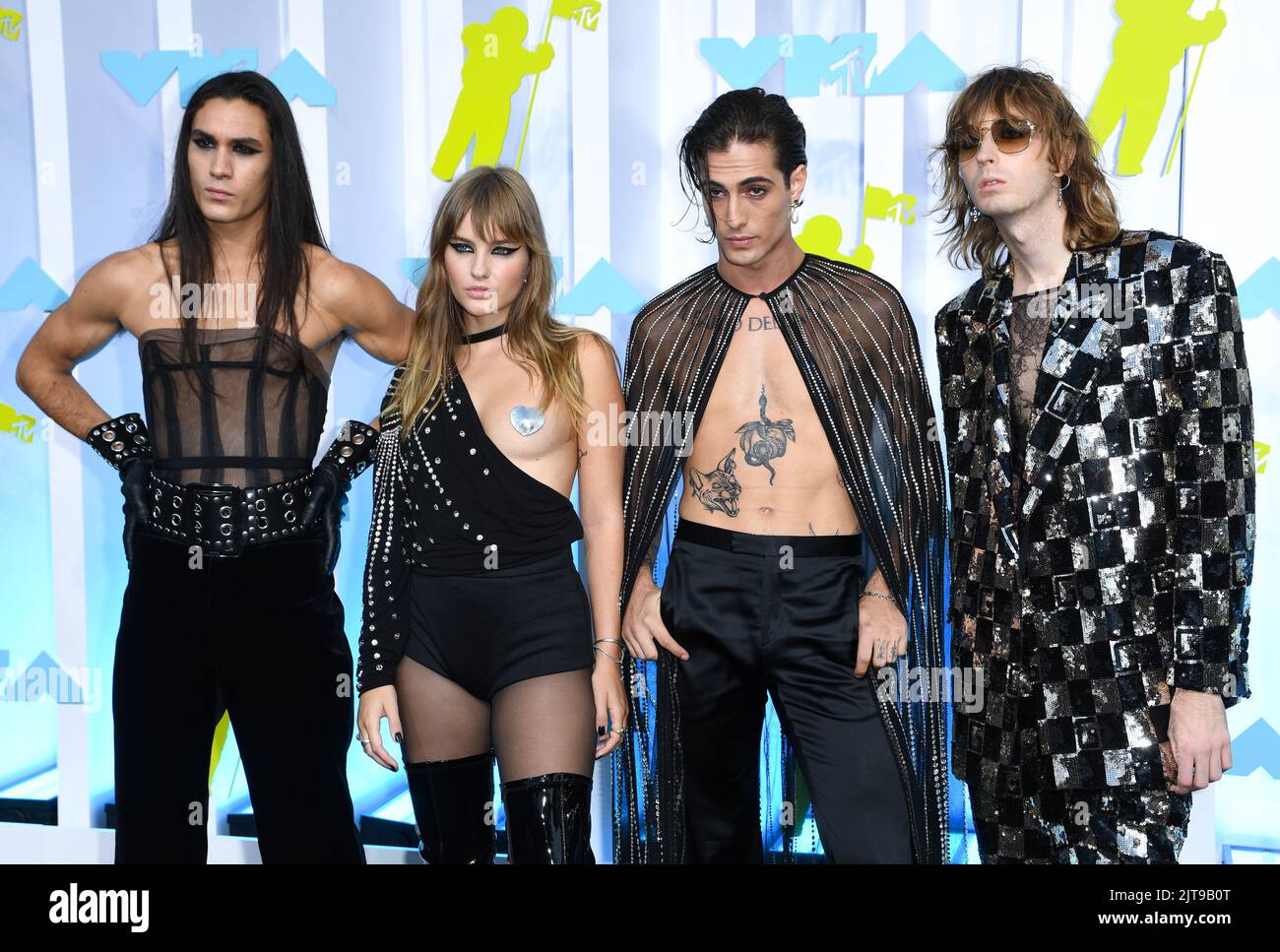 New Jersey, USA. 28th Aug, 2022. August 28th, 2022. Newark, USA. Maneskin, (left to right) Ethan ...