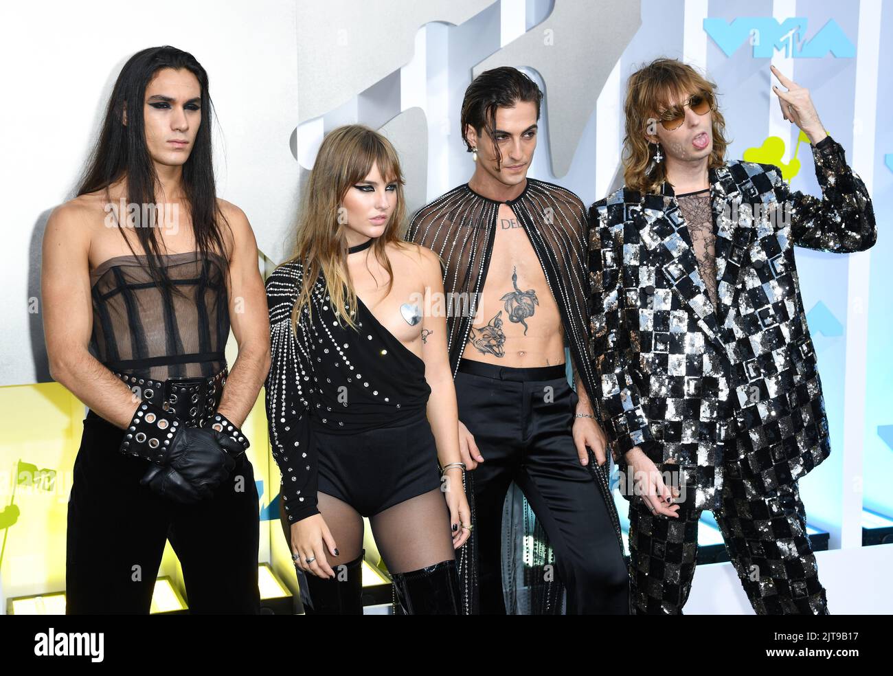 New Jersey, USA. 28th Aug, 2022. August 28th, 2022. Newark, USA. Maneskin, (left to right) Ethan ...