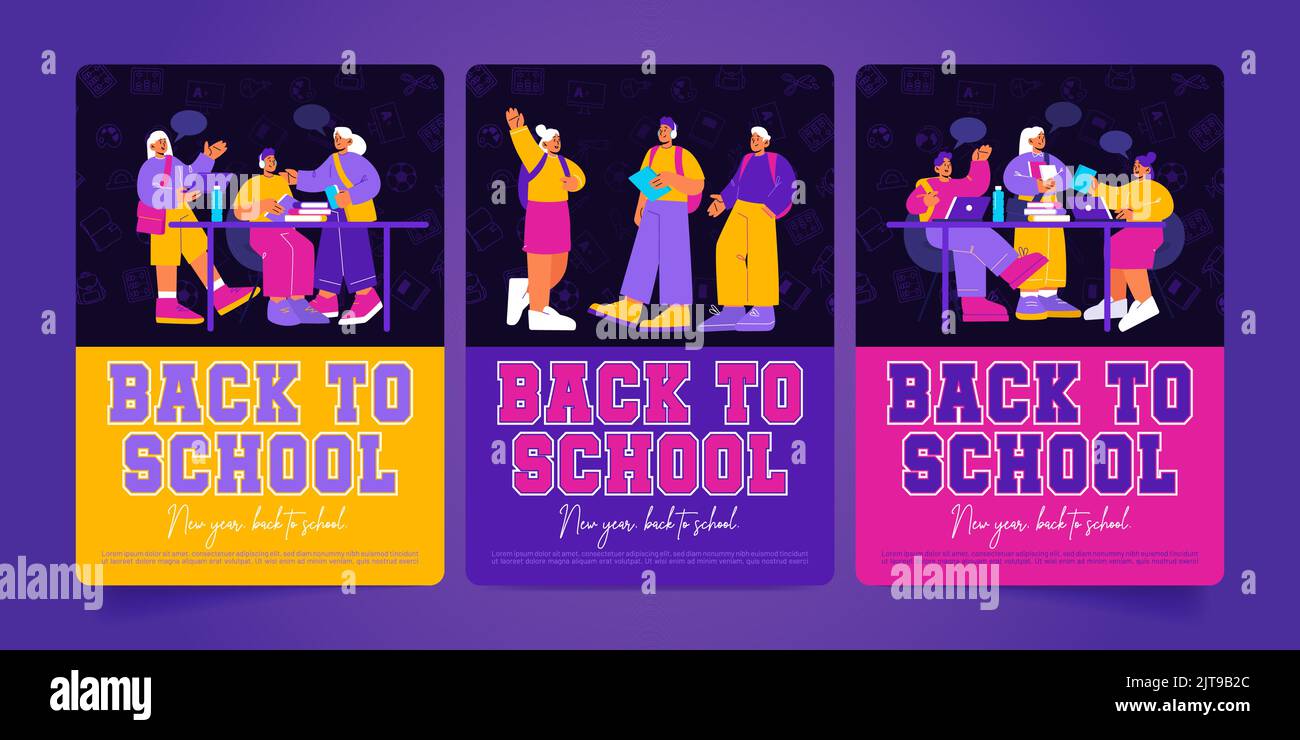 Back to school posters with students studying and prepare for exams ...