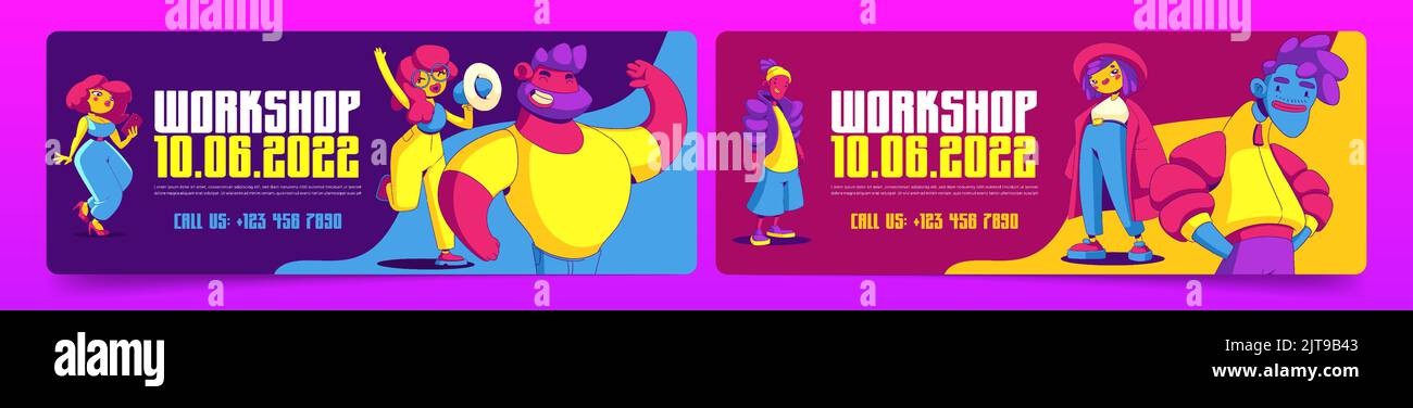 Set of workshop flyer templates vector design. Colorful contemporary ...