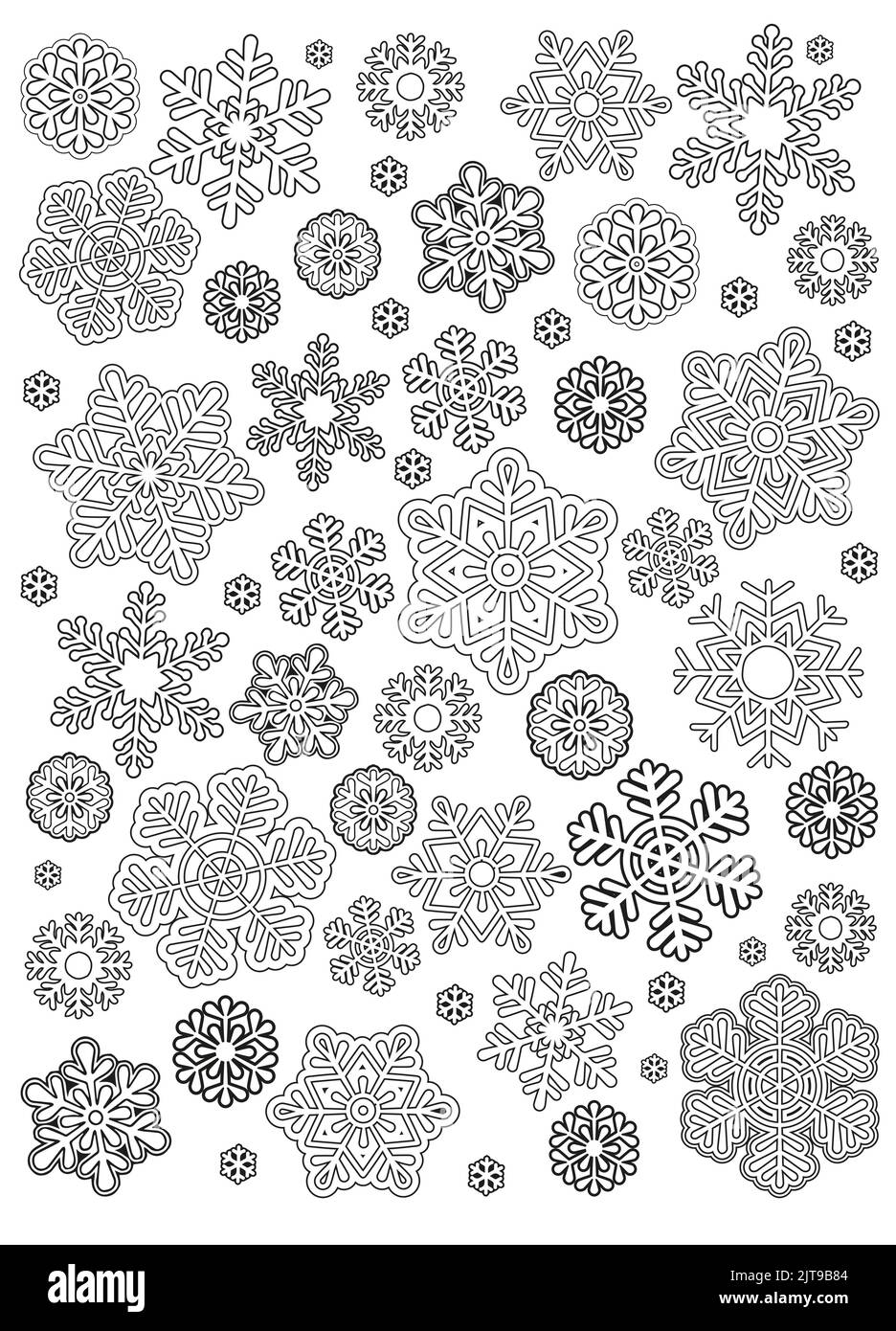 Winter coloring book page for adult. Decorative openwork snowflakes ...