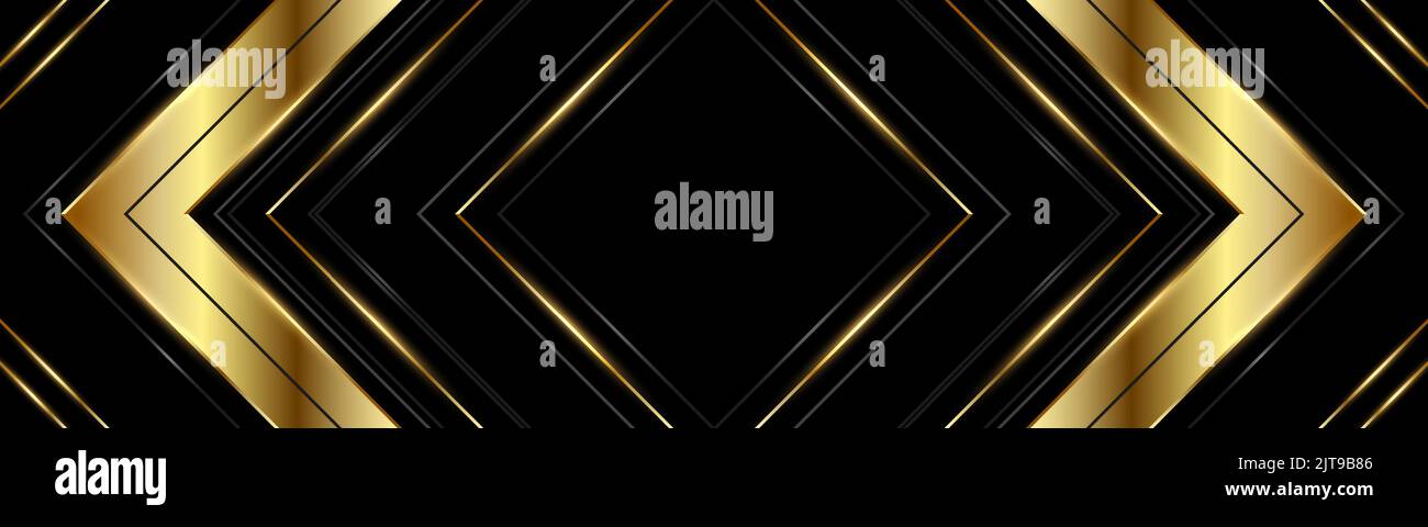Abstract black and gold wide luxury background with golden triangles ...