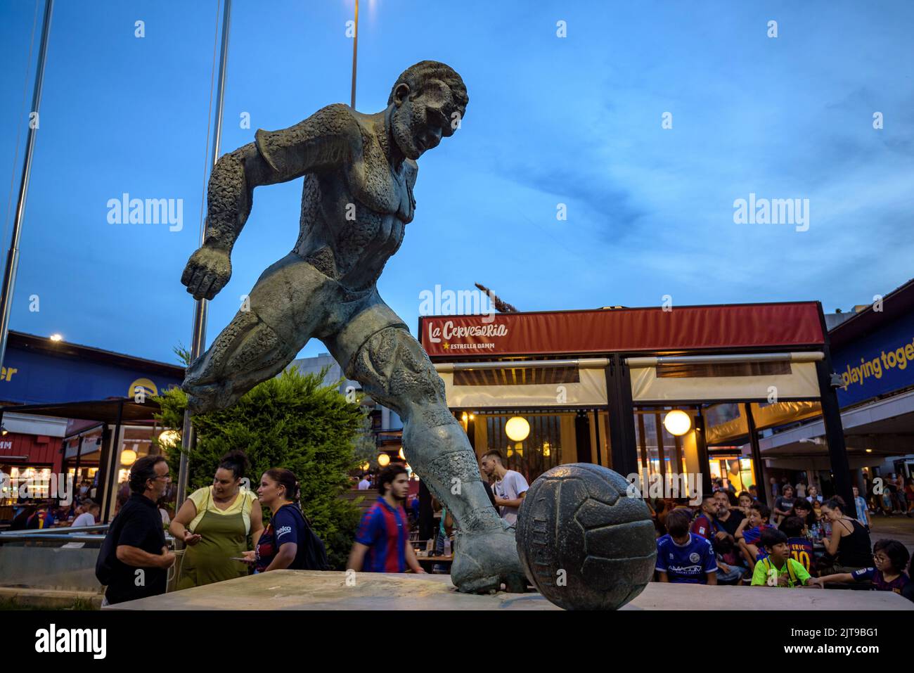 László Kubala Sculpture outside the Spotify Camp Nou at sunset on a ...