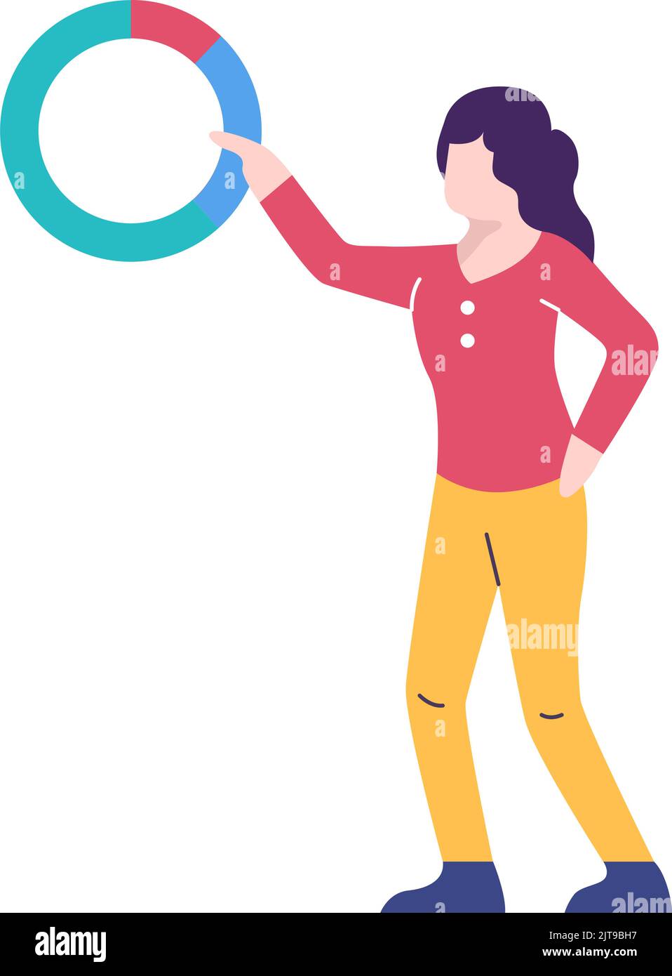 Banking and finance icon. Vector woman making analysis using pie chart ...