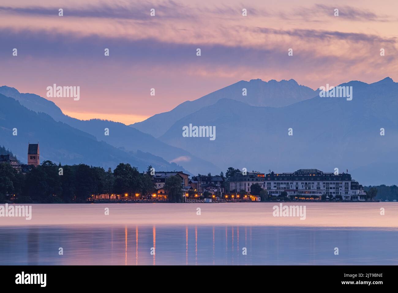 An early sunrise in summer at Zell am See, acity located at the Zeller ...