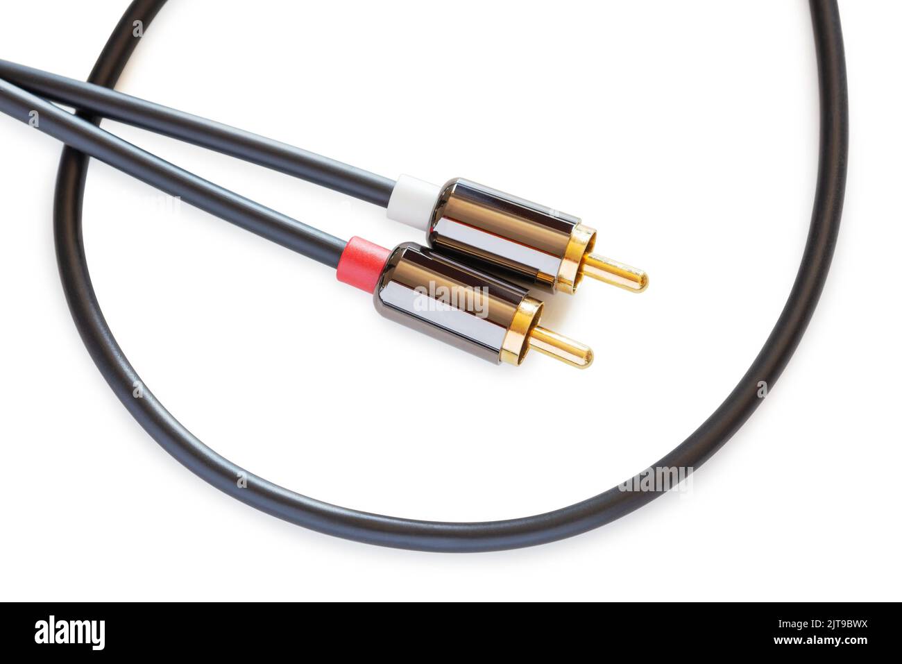Gold-plated audio cable RCA to Jack 3.5 mm, isolated on white ...