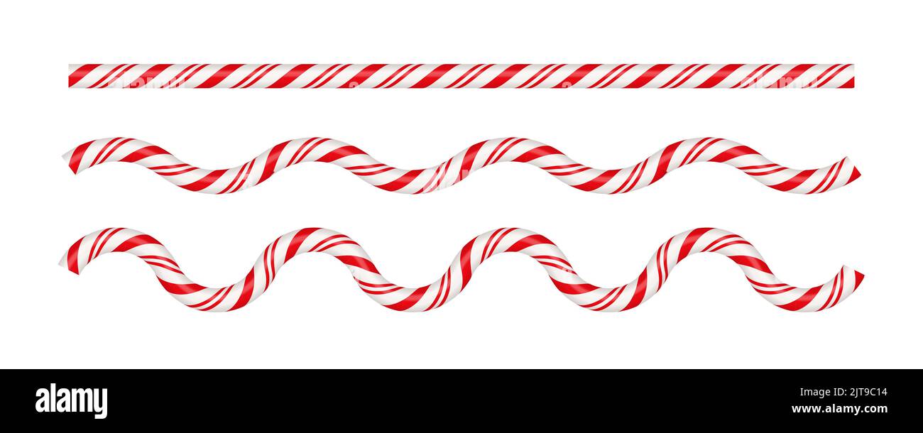 Christmas candy cane wave line with red and white striped. Xmas line ...