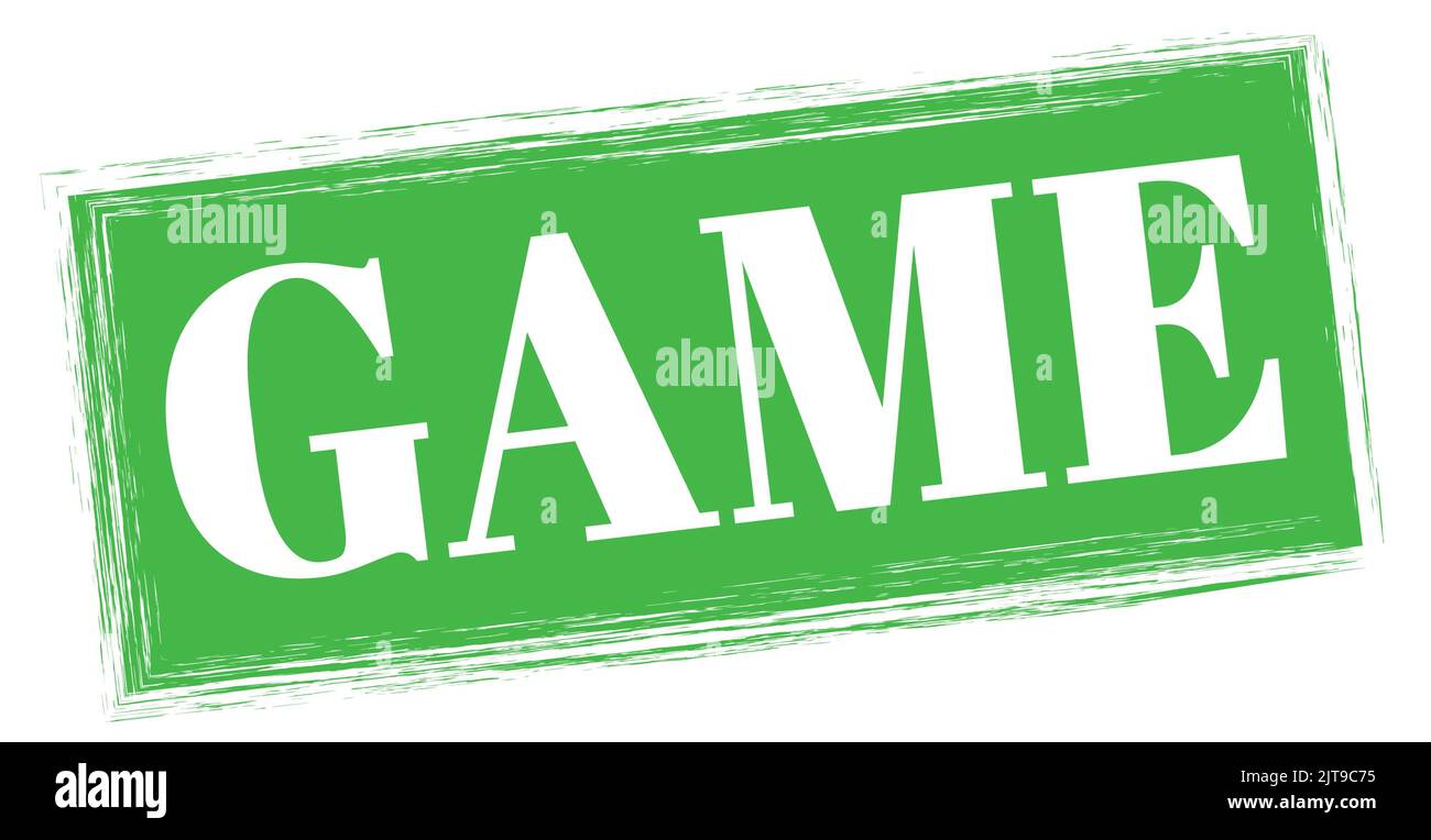 GAME text written on green rectangle stamp sign Stock Photo - Alamy
