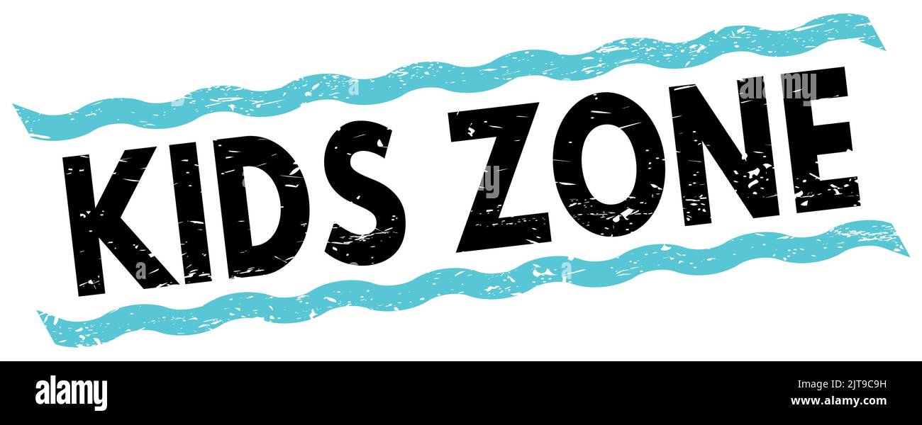 KIDS ZONE text written on blue-black lines stamp sign Stock Photo - Alamy