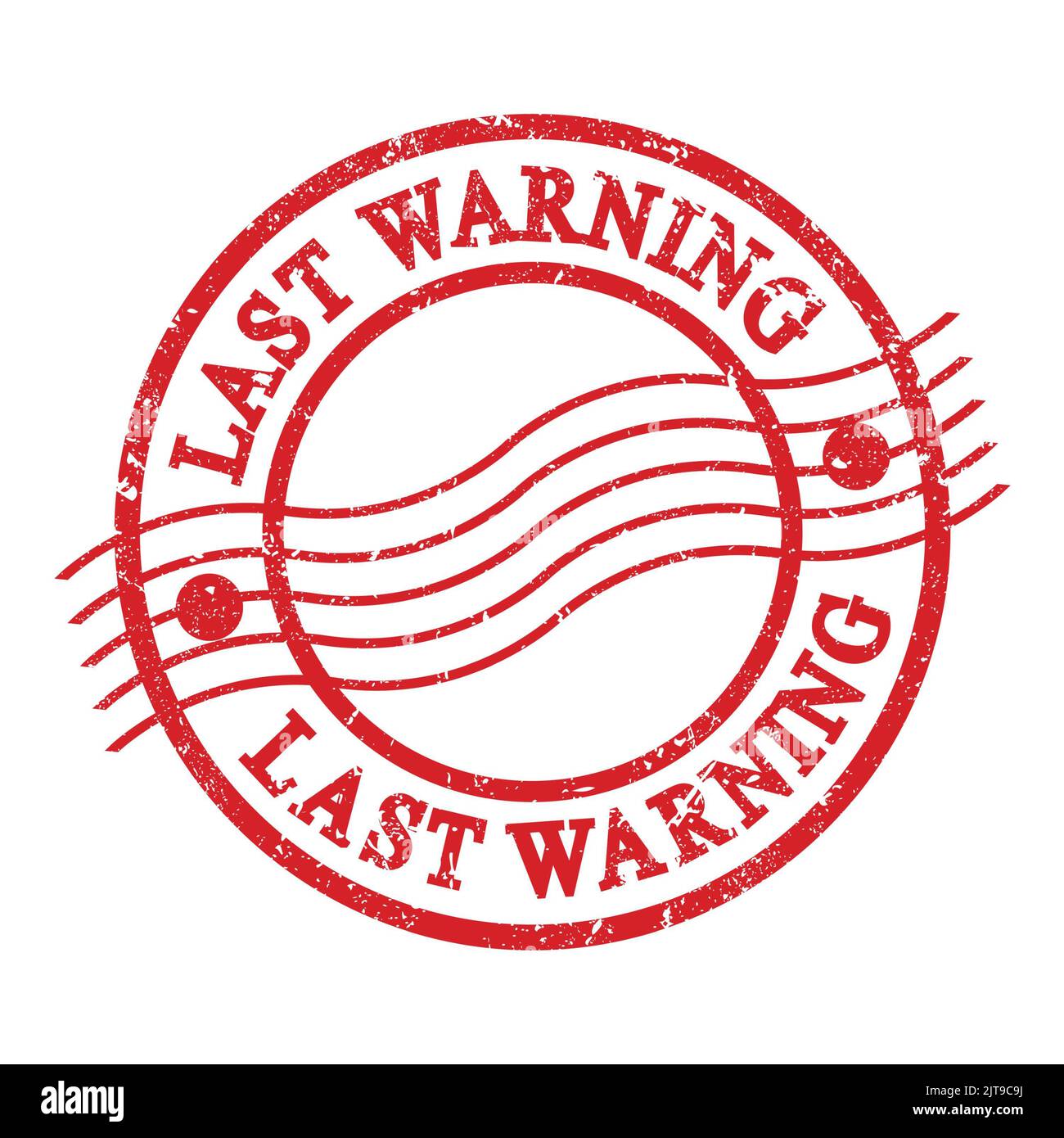 LAST WARNING, text written on red grungy postal stamp Stock Photo - Alamy