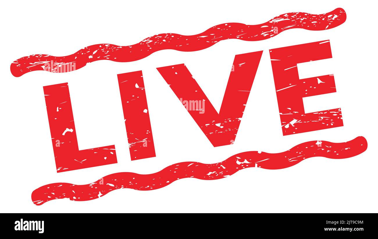 LIVE text written on red lines stamp sign Stock Photo - Alamy