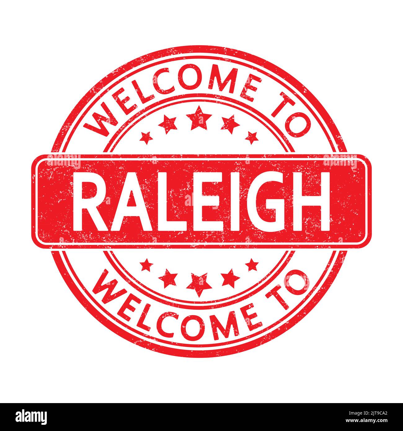 Welcome to RALEIGH. Impression of a round stamp with a scuff. Flat ...